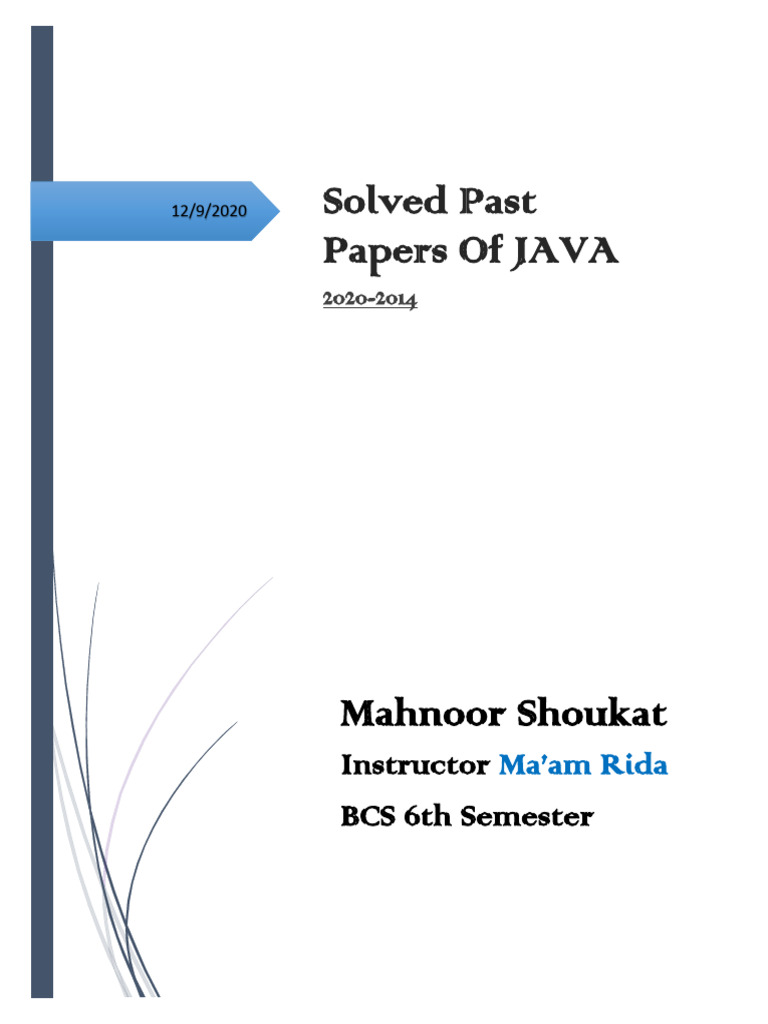Java Pastpapers 20-14 Mahnoor Shoukat | PDF | Java (Programming Language) | Method (Computer ...