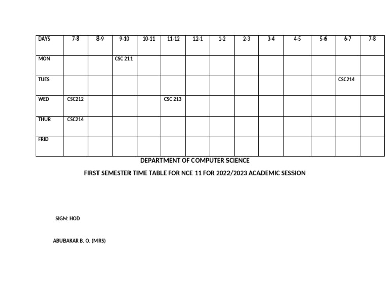 1st Semester Time Table 2023 | PDF