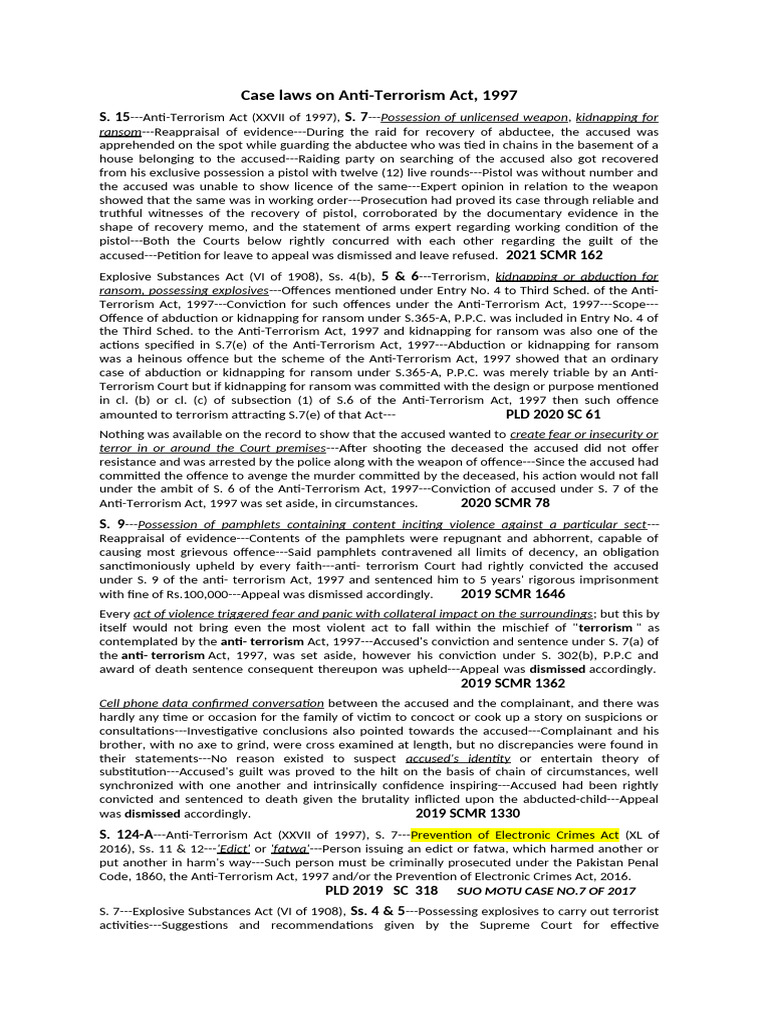 Case Laws On ATA !!! | PDF | Kidnapping | Confession (Law)