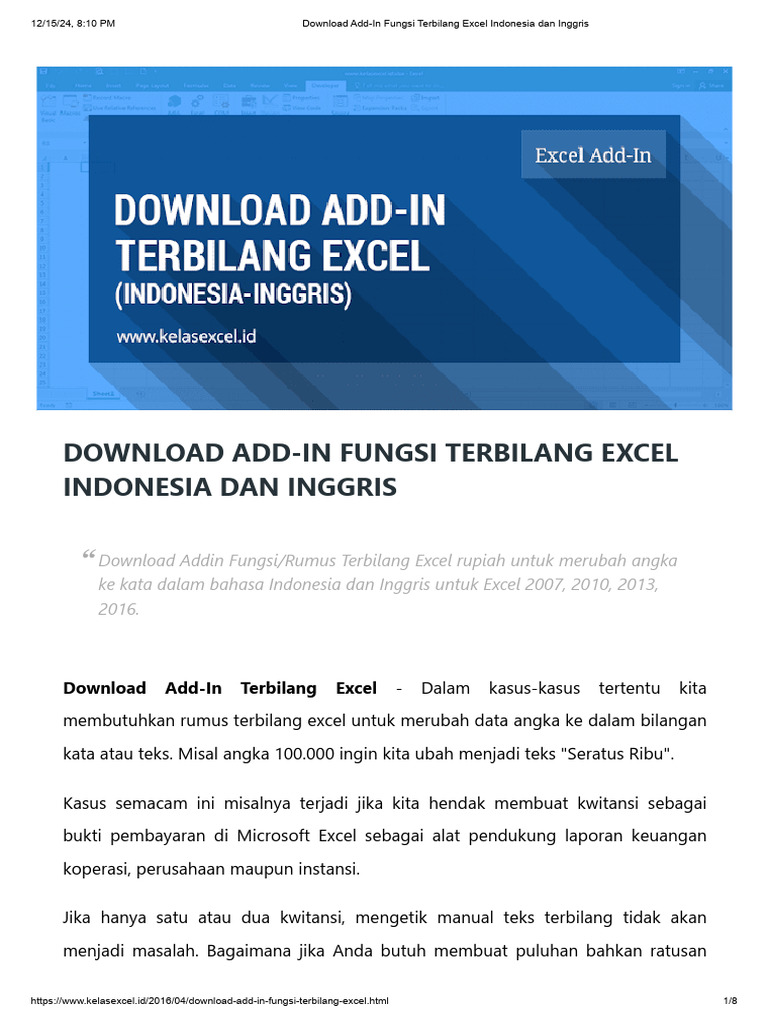 Add-In Fungsi Terbilang Excel Indonesia Dan Inggris | PDF