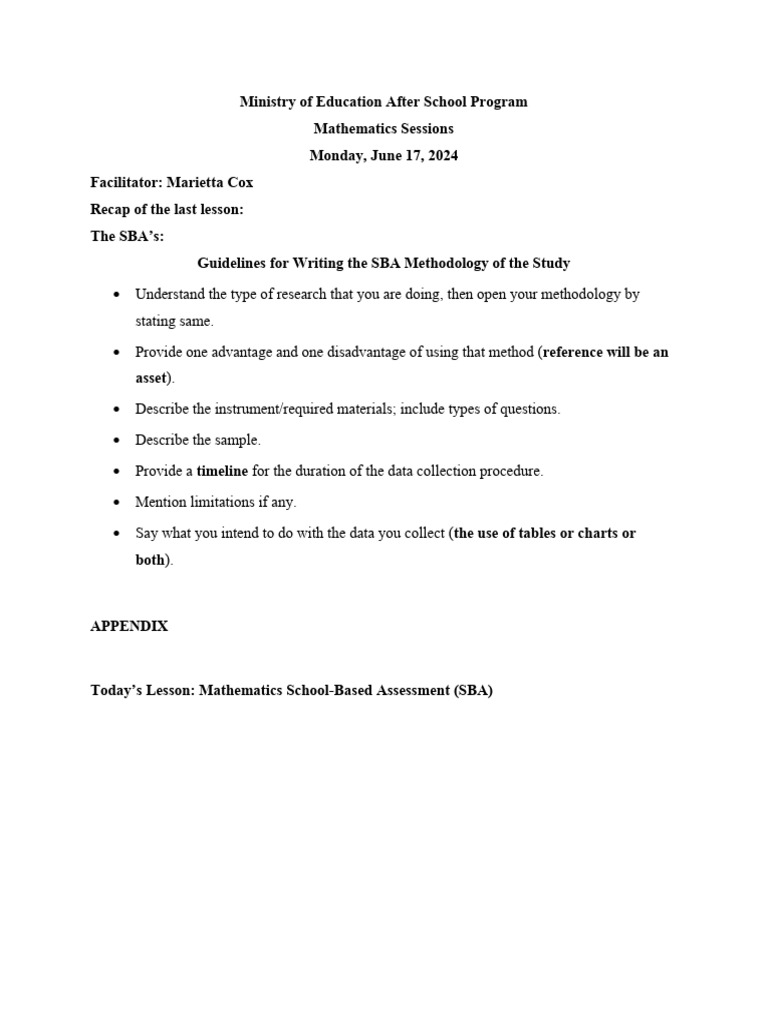 Lesson 3 - Preparing To Write The Math SBA | PDF | Methodology