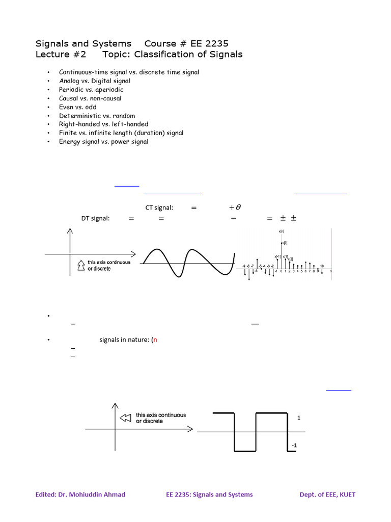 Lecture02 - Classification of Signals | PDF | Discrete Time And Continuous Time | Mathematical ...