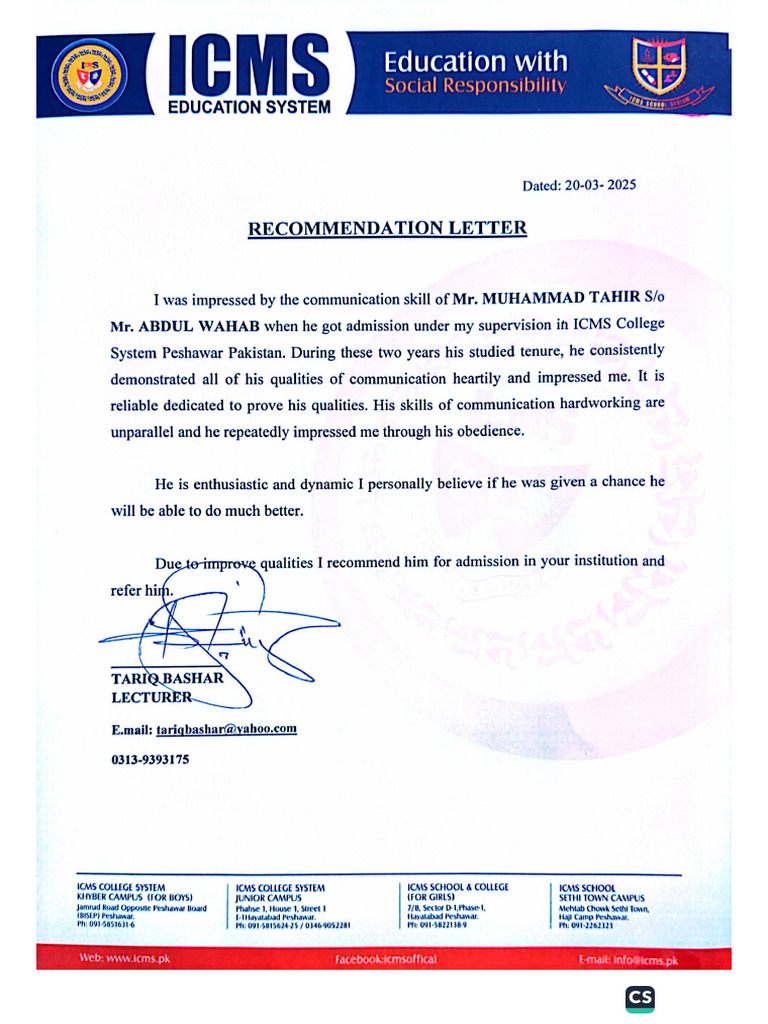 Recommendation Letter 1 | PDF