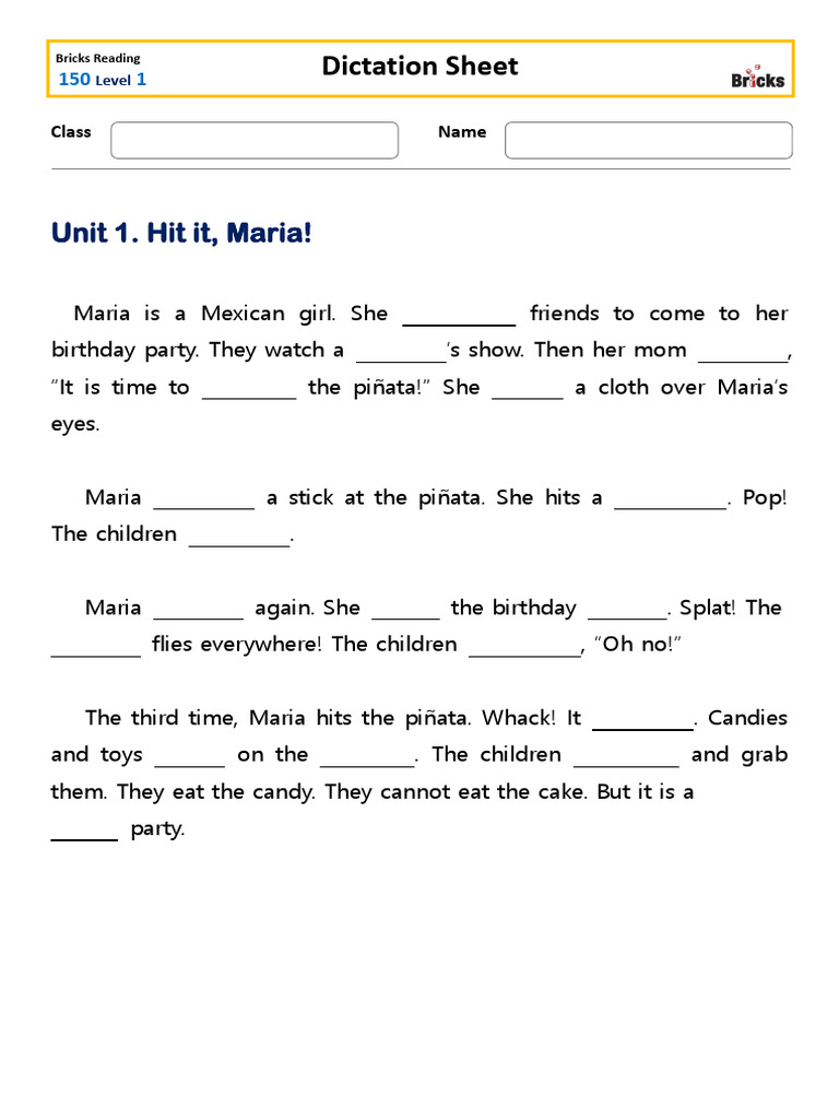 Bricks Reading 150 - L1 - Dictation Sheet | PDF | Crab