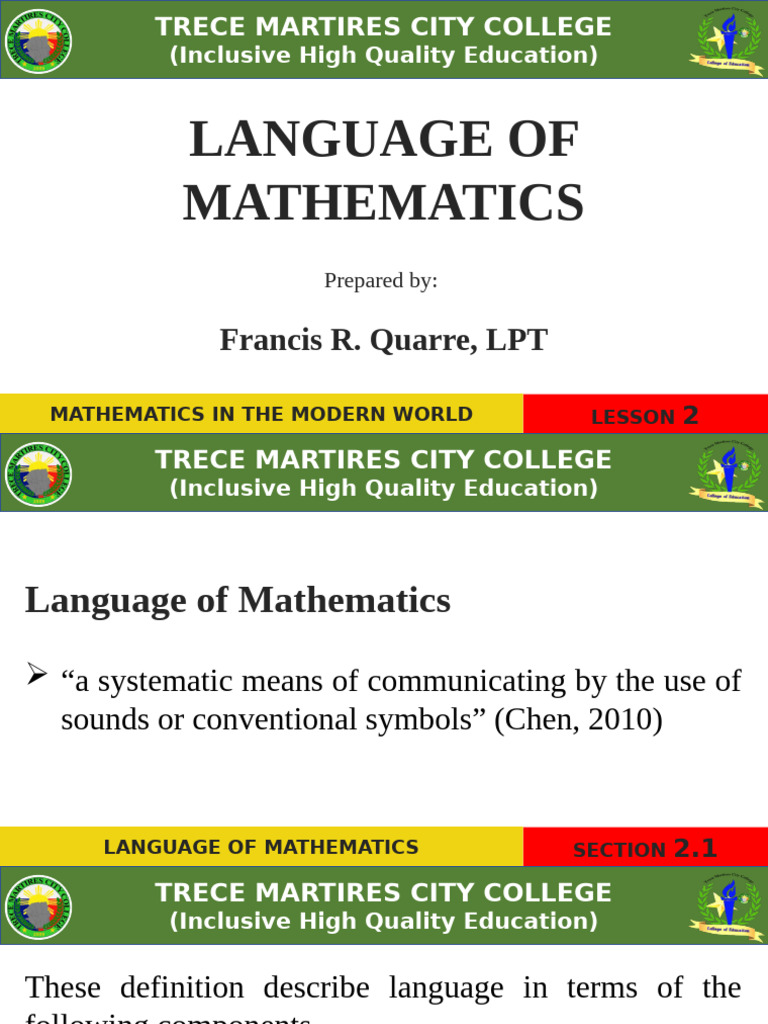 Lesson 2 - Language of Mathematics | PDF | Mathematics | Noun
