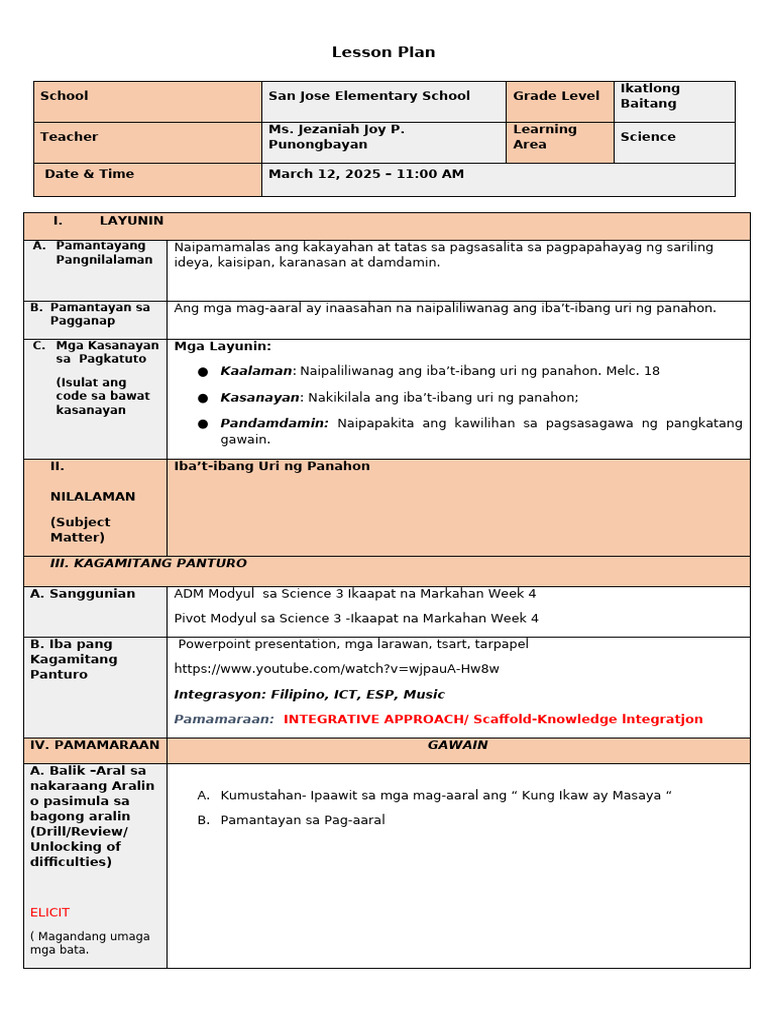 Lesson Plan (Grade 3-Science) | PDF