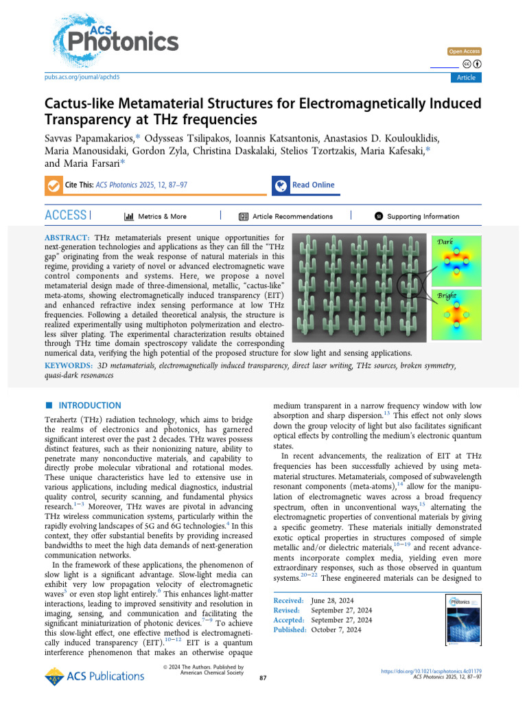 Papamakarios Et Al 2024 Cactus Like Metamaterial Structures For Electromagnetically Induced ...