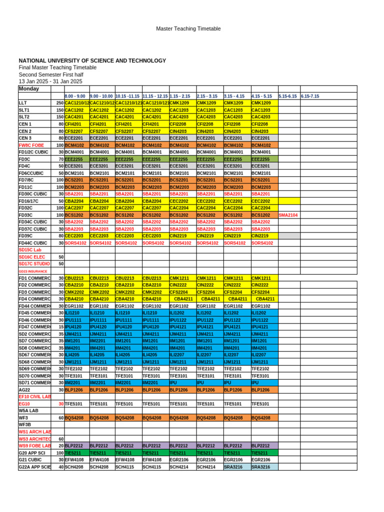 Second Semester First Phase Master Teaching Timetable - 2024 - 2025 | PDF | International ...