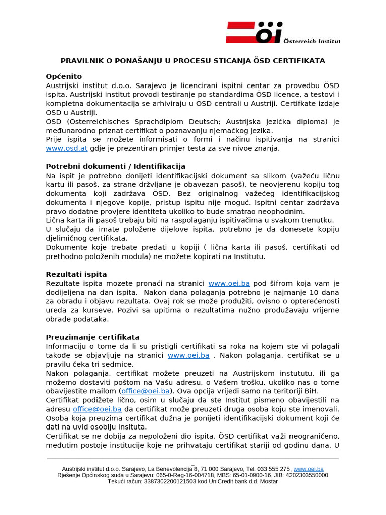 Pravilnik - o - Ponasanju - U - Procesu - Sticanja - OESD - Certifikata - 13.9.2019. 3 | PDF