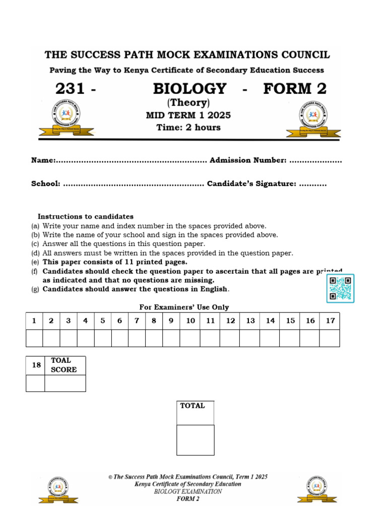 Biology Form 2 Mid Term 1 | PDF | Green Bean | Biology