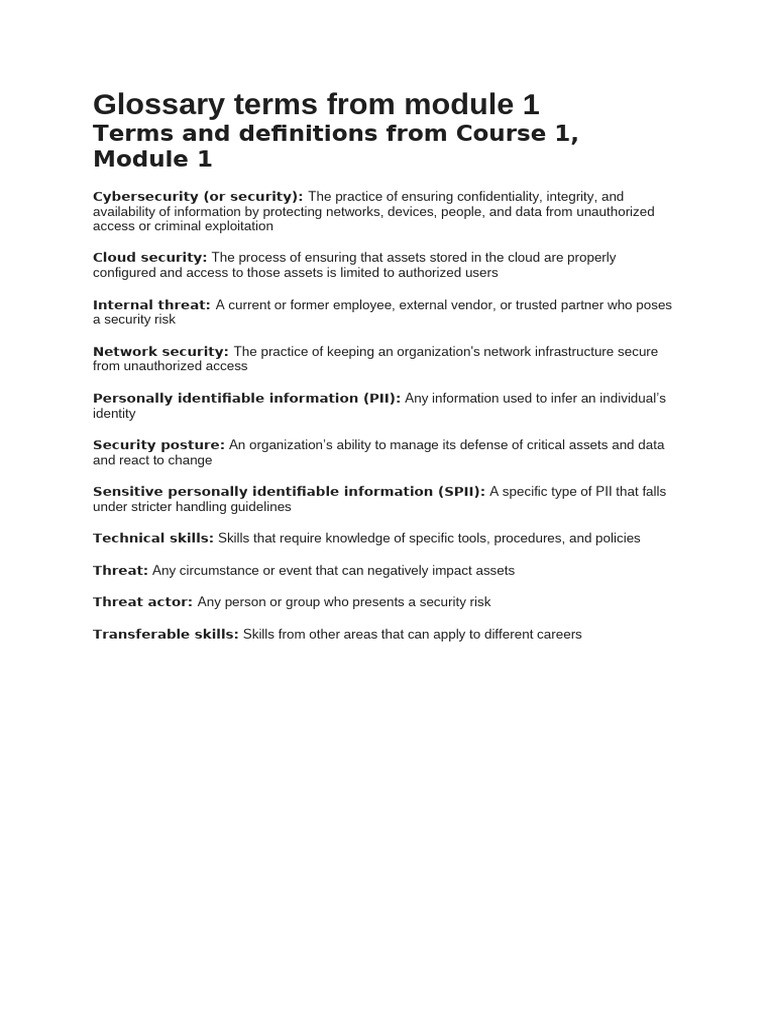 Glossary Terms From Module 1 | PDF | Malware | Security
