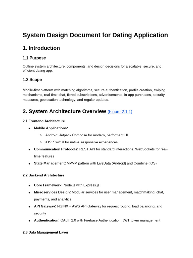 System Design Document For Dating Application | PDF | Analytics ...