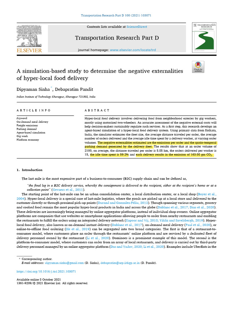 Negative Externalities of Hyper Local Food Delivery Workers | PDF | N ...