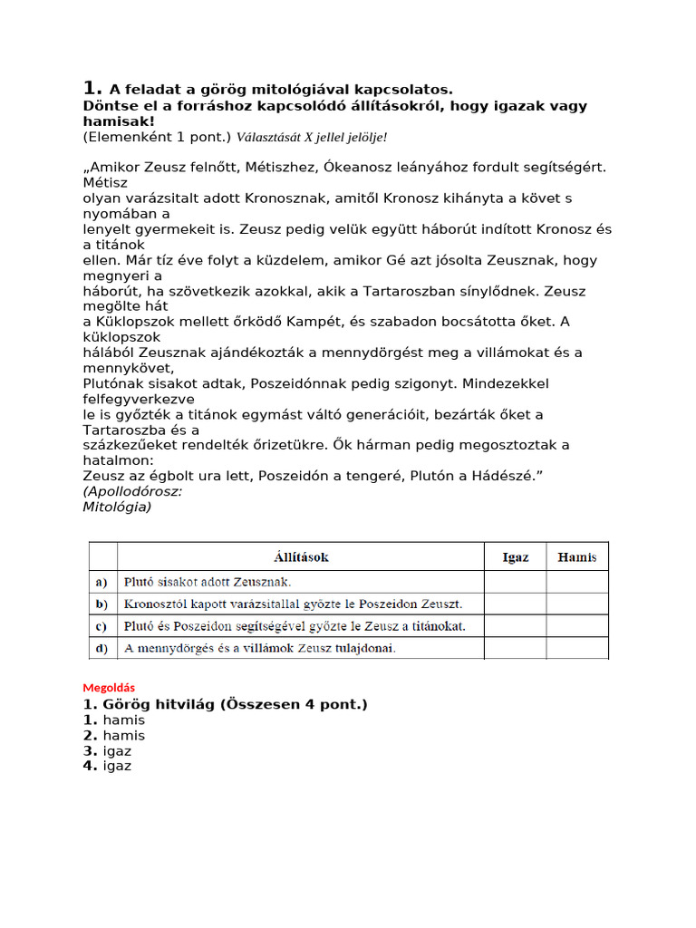 Gorog - Mitológia Igaz - Hamis - 2006febr | PDF