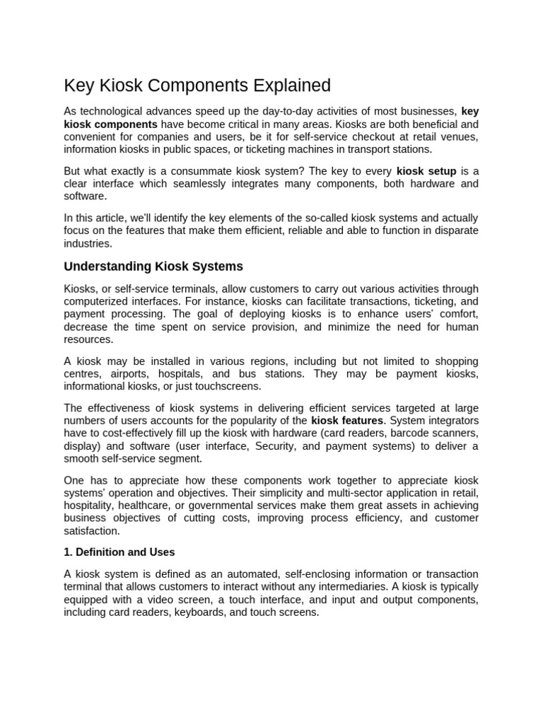 Essential Kiosk Components Overview | PDF | Computing