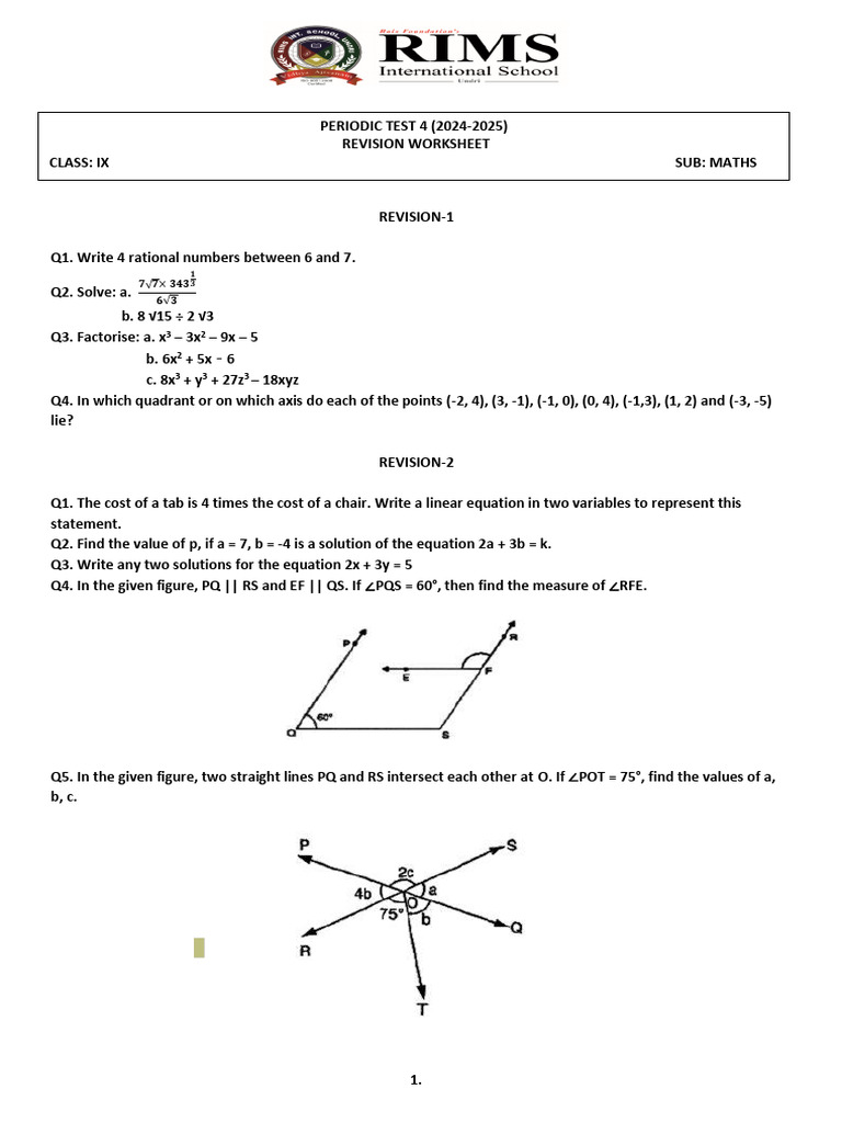 9 RWS PT 4 Math Nida 202425 | PDF | Circle | Area