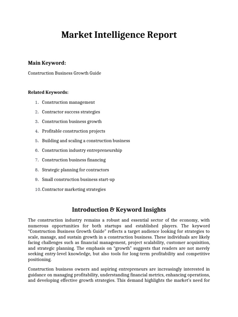 Market Intelligence Report | PDF | Entrepreneurship | Strategic Planning