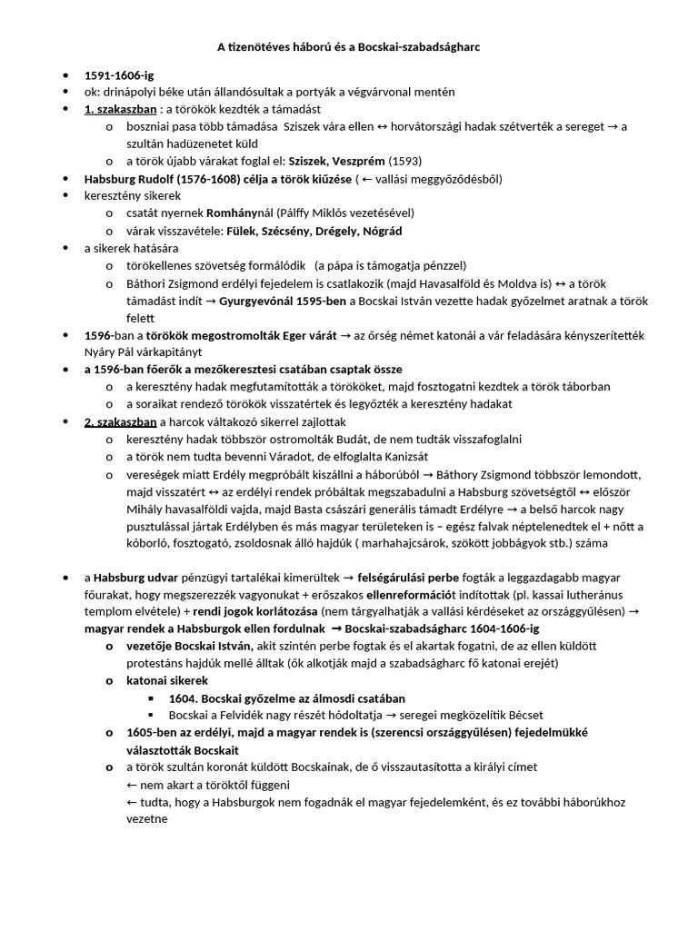 A Tizenötéves Háború És A Bocskai (Emelt Szinten) | PDF