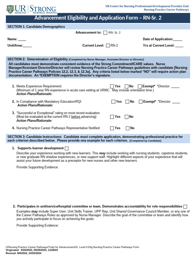 03 RN-Sr2 Advancement Eligibility and Application Form Oct 2024 | PDF | Nursing