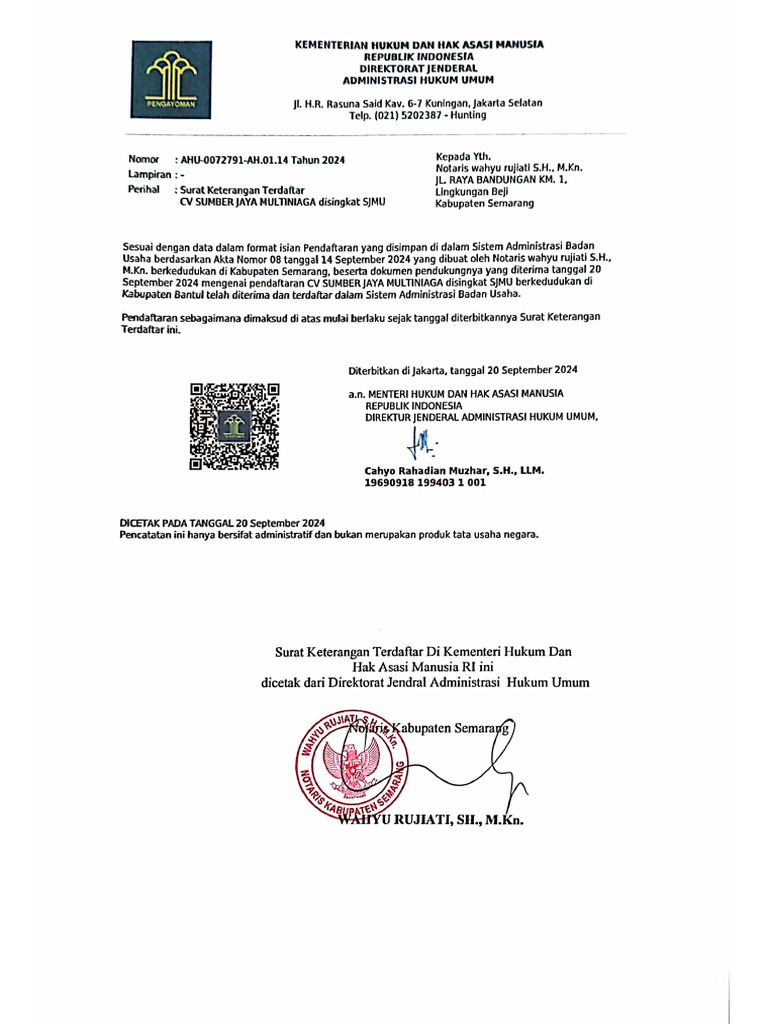 SK Kemenkumham Pendirian CV | PDF