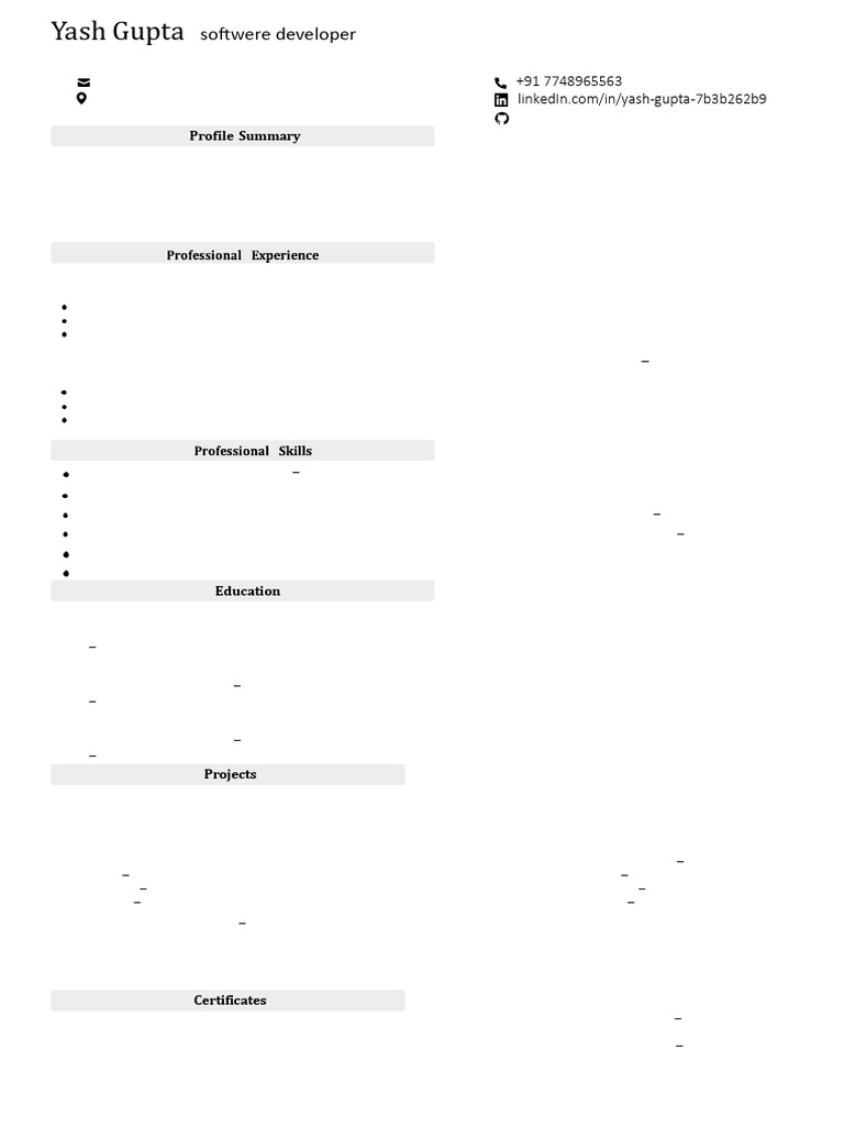 Java Developer Yash Gupta's Profile | PDF | Web Development | Databases