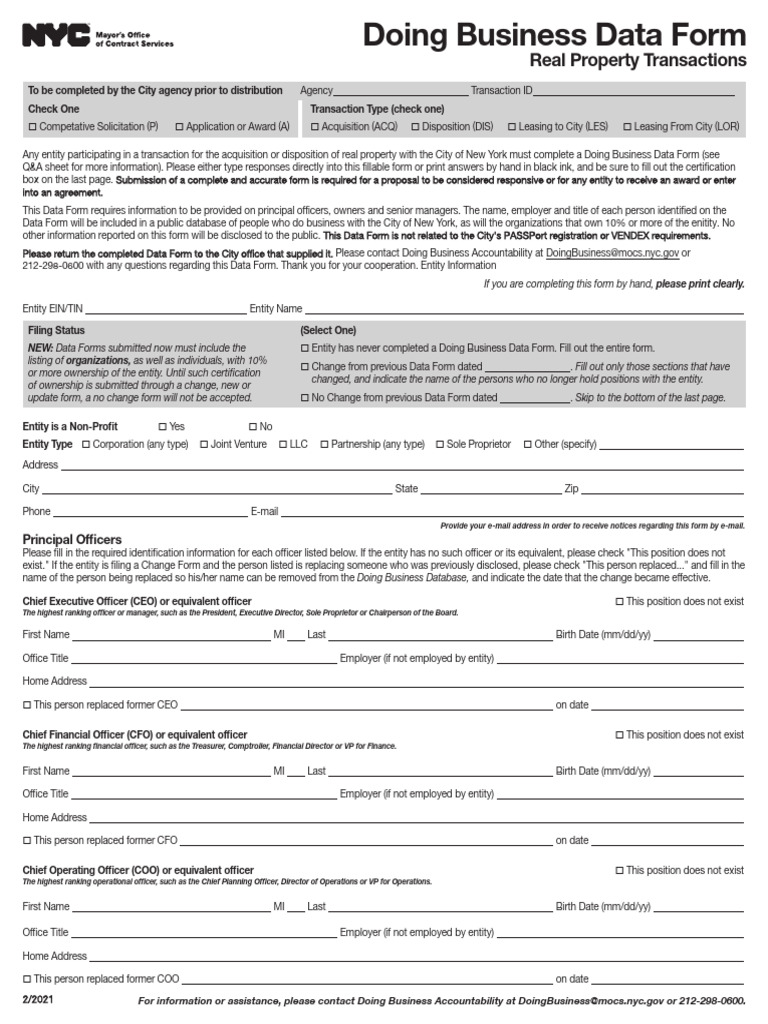 Appendix D - Doing Business Data Form | PDF | Chief Operating Officer ...