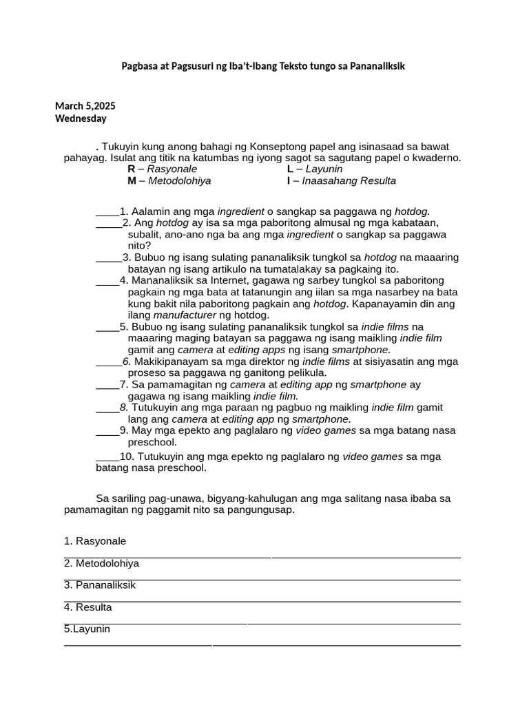 Activity..Pagbasa at Pagsusuri NG Iba | PDF