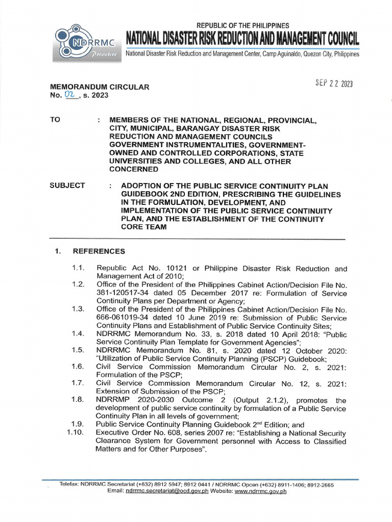 NDRRMC Memorandum Circular No 02 S 2023 | PDF