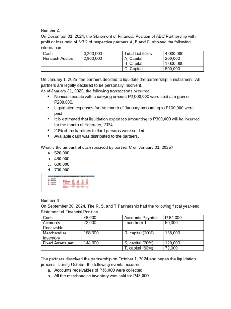 Liquidation by Installment Ans. | PDF | Balance Sheet | Partnership