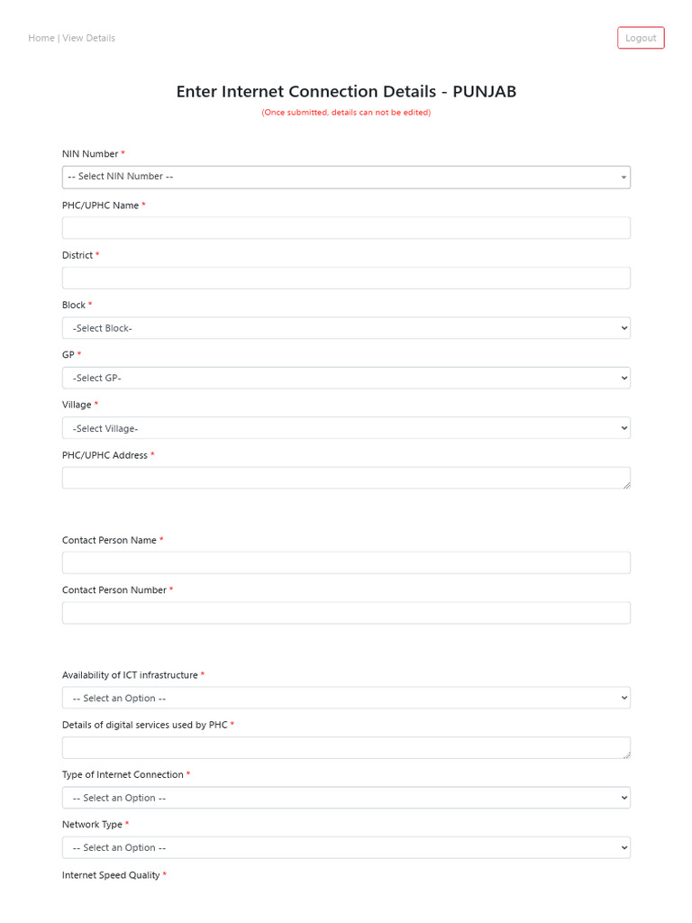 Primary Health Care Internet Connection Form | PDF