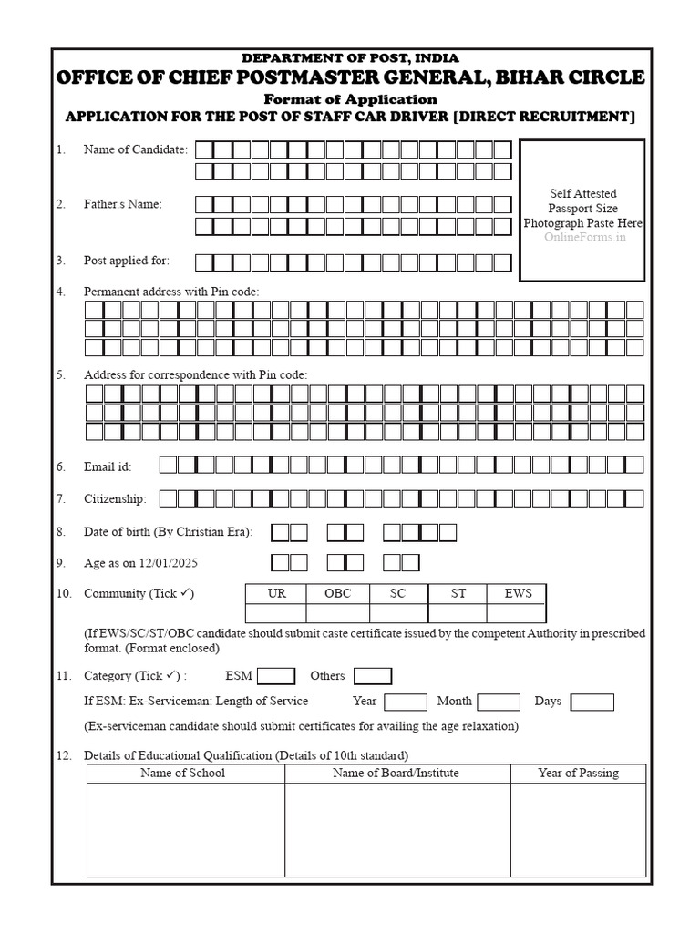Bihar Staff Car Driver Application Form | PDF | Driver's License ...