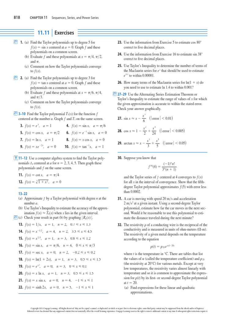 Bài tập ứng dụng chuỗi Taylo và chuỗi Marlorin | PDF | Polynomial ...