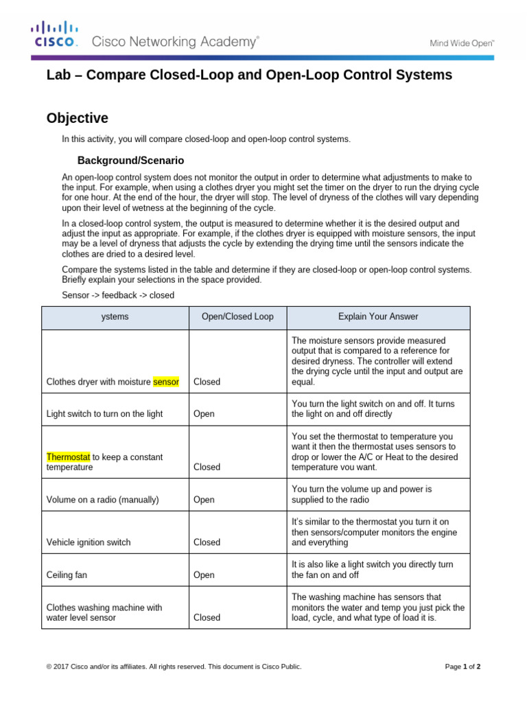 1.1.3.10 Lab - Compare Closed-Loop and Open-Loop Control Systems | PDF | Clothes Dryer | Equipment