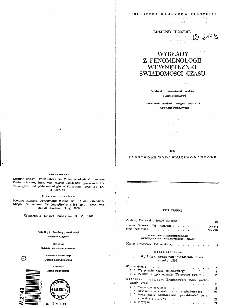 Husserl_wyklady_fenomenologia_czasu | PDF