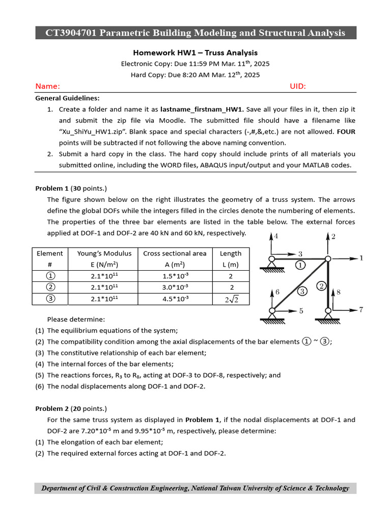 羅梓豪 HW1.zip | PDF | Structural Analysis