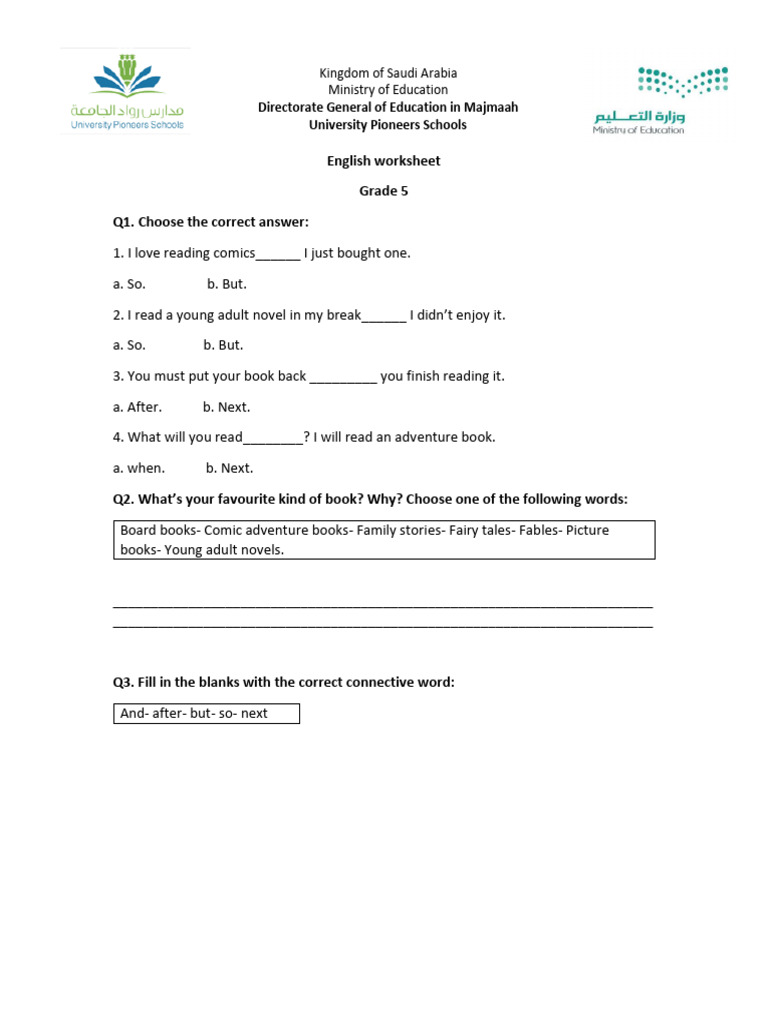Connective Words in Grade 5 English | PDF