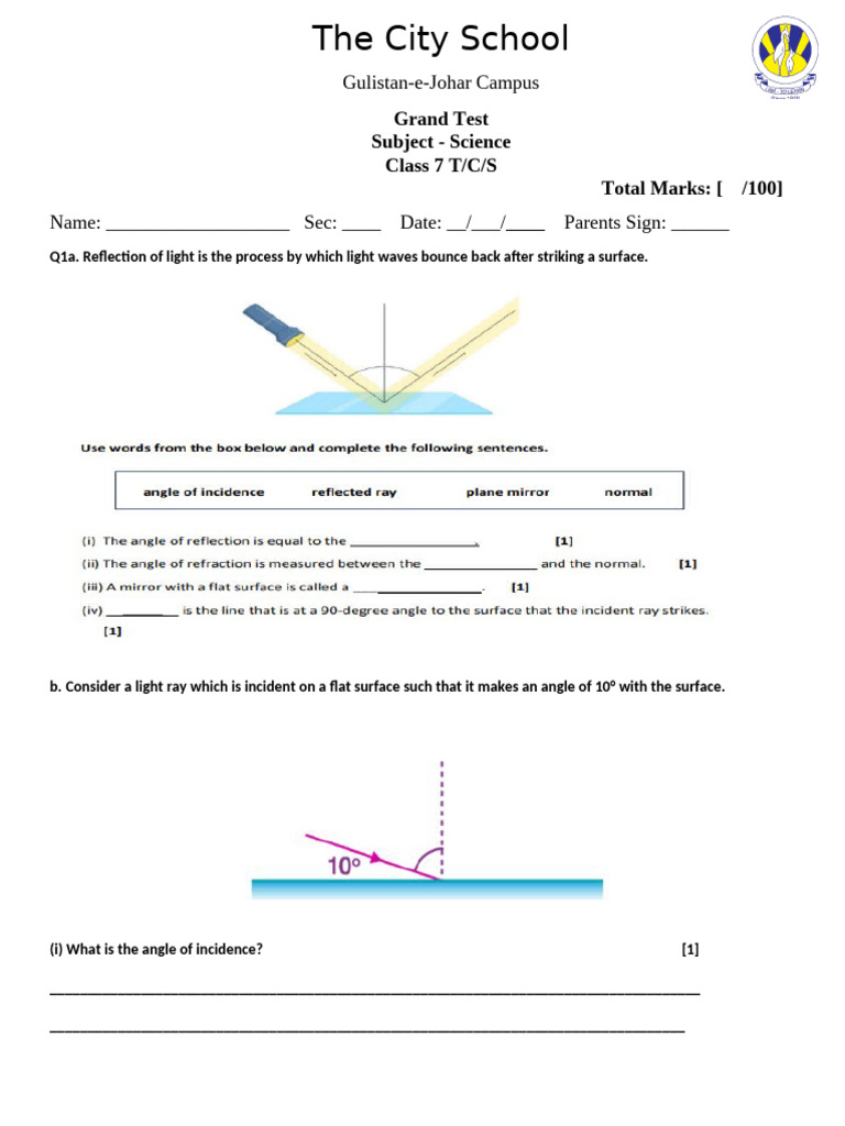 Grade 7 Science Test with Answers | PDF | Oxide | Force