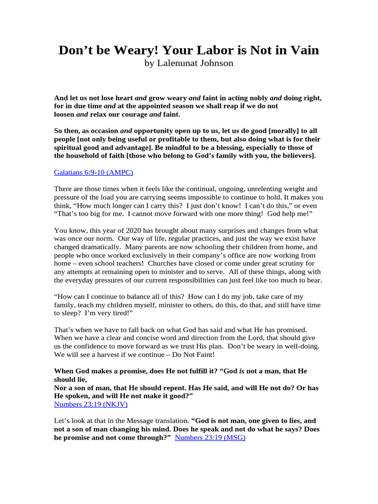 Your Labor is Not in Vain | PDF | Religious Belief And Doctrine