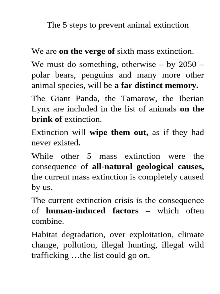 5 Steps to Prevent Animal Extinction | PDF | Extinction | Environmental ...