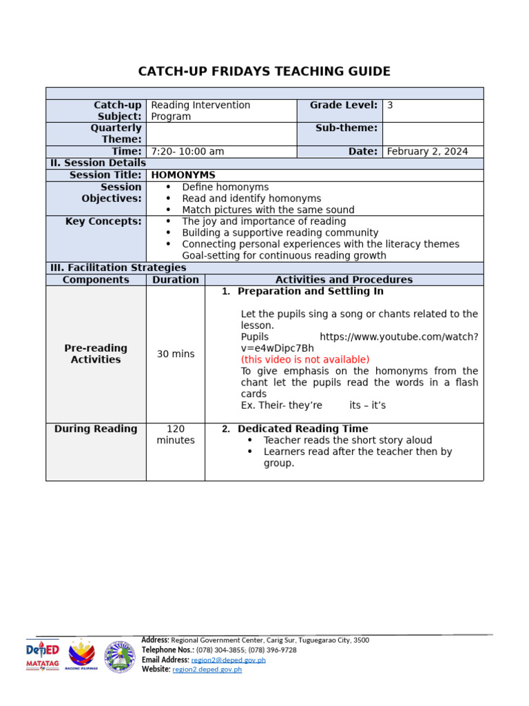 GRADE 3-CATCH UP FRIDAY TG-G3-NRP INTERVENTION | PDF | Teaching | Cognition