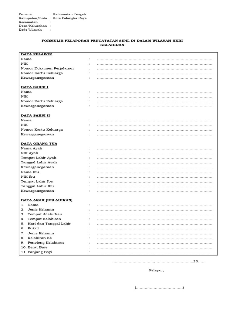 Formulir-Pelaporan-Pencatatan-Sipil-di-Dalam-Wilayah-NKRI-Kelahiran | PDF