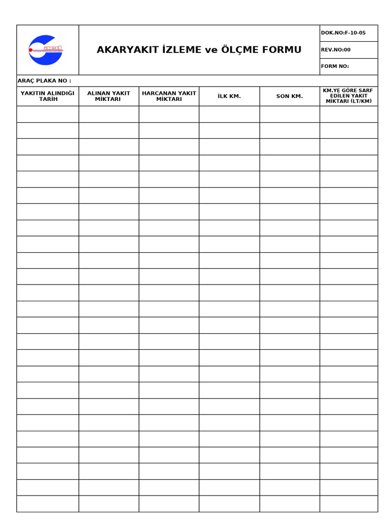 F-10-05 AKARYAKIT İZLM-aylık Olarak Revize Et | PDF