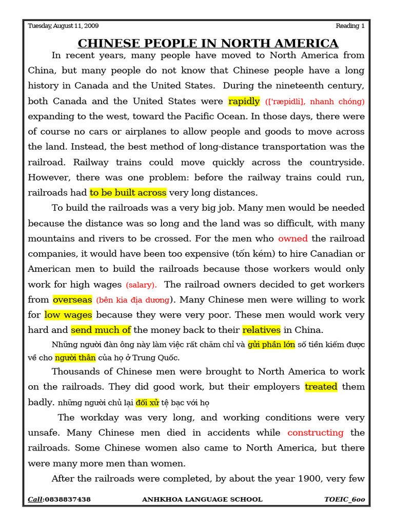 History of Chinese Immigration to North America | PDF