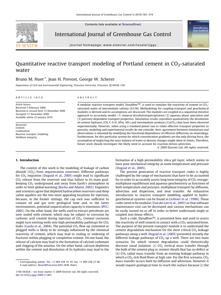 Quantitative Reactive Transport Modeling of Portland Cement in CO2 ...