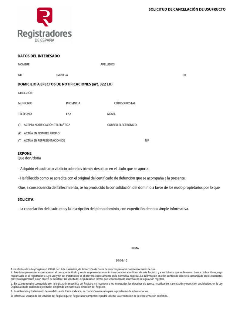 Formulario Solicitud Extinción Del Usufructo | PDF