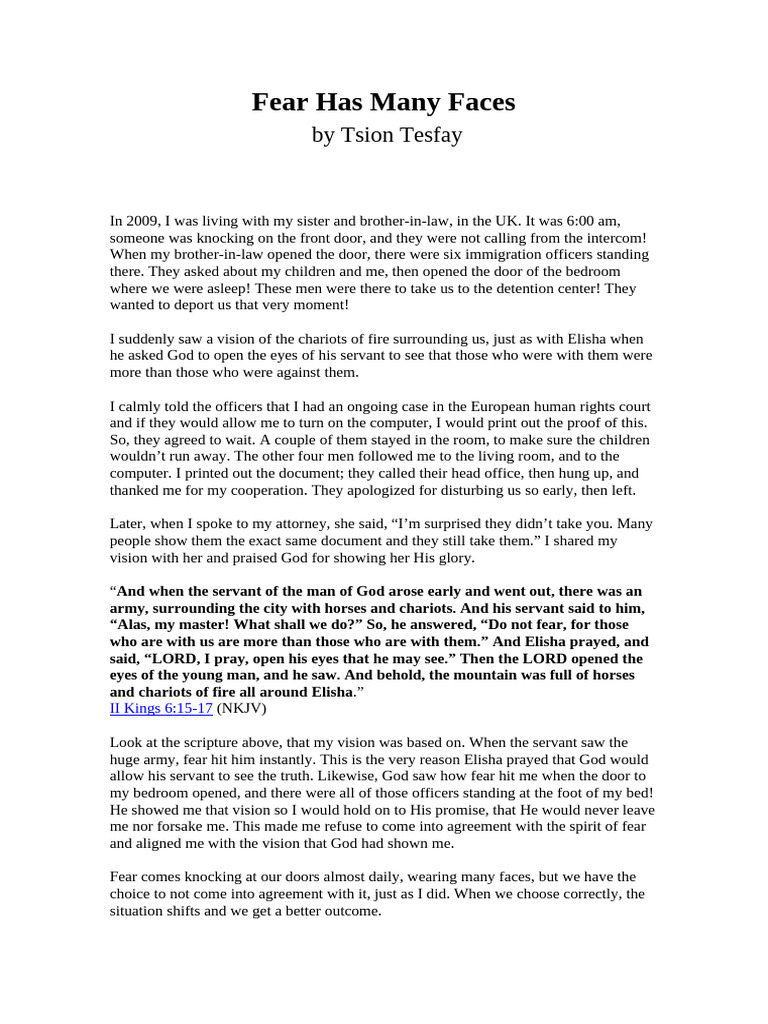 Fear Has Many Faces - Tsion Tesfay | PDF