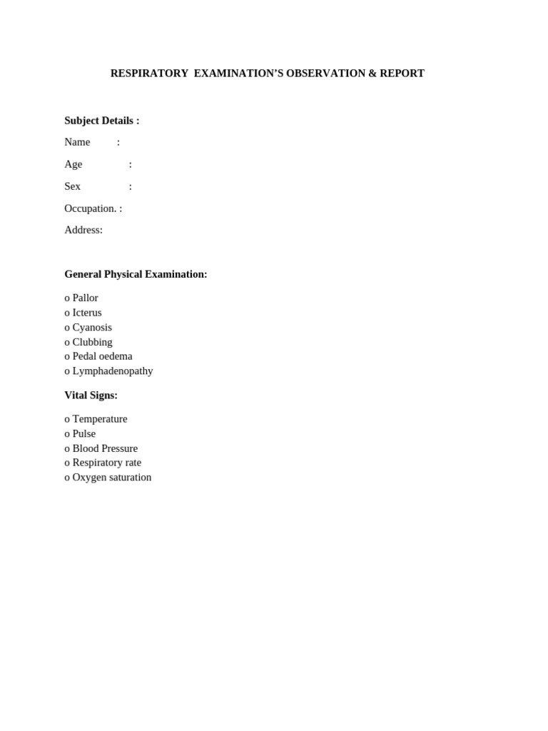 Respiratory System-observation Report | PDF | Thorax | Physiology