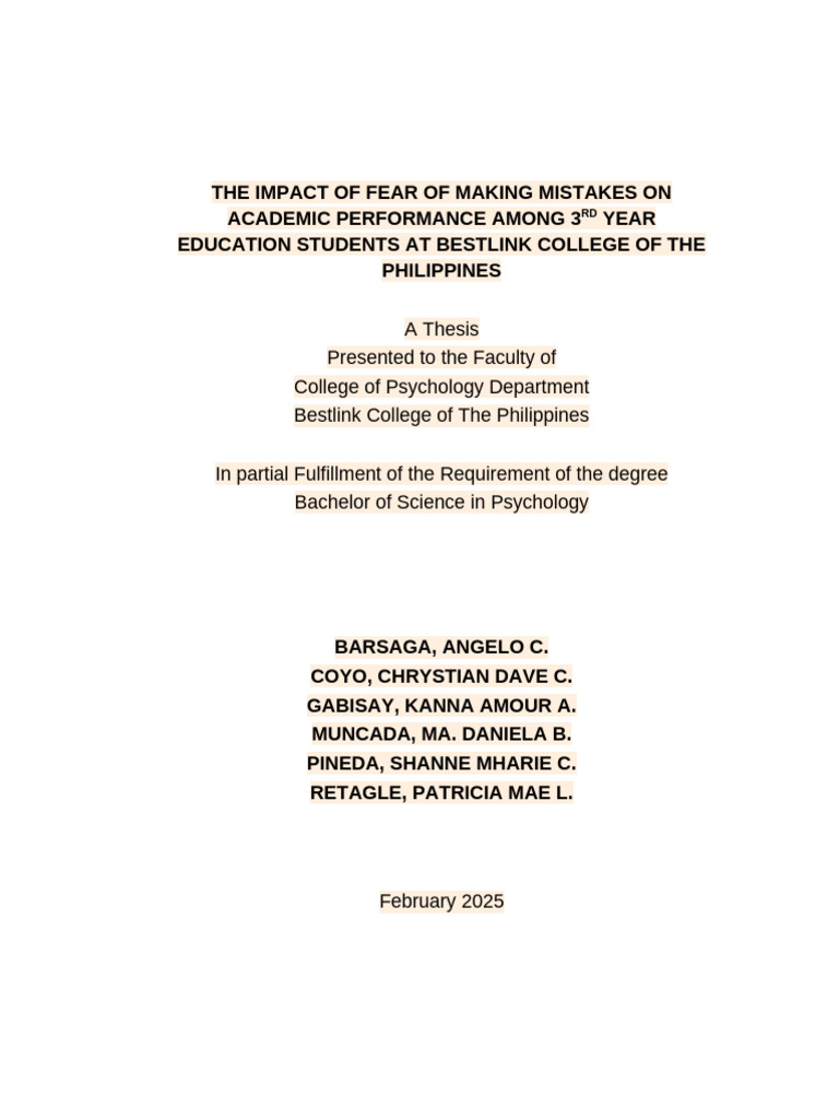 The Impact of Fear of Making Mistakes On Academic Performance Among 3rd ...