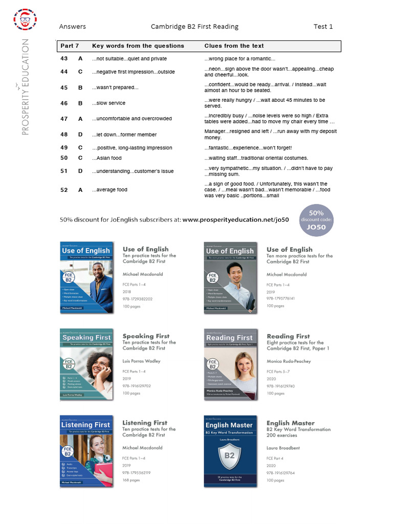 Cambridge B2 First Reading Test 1 Answers Pdf