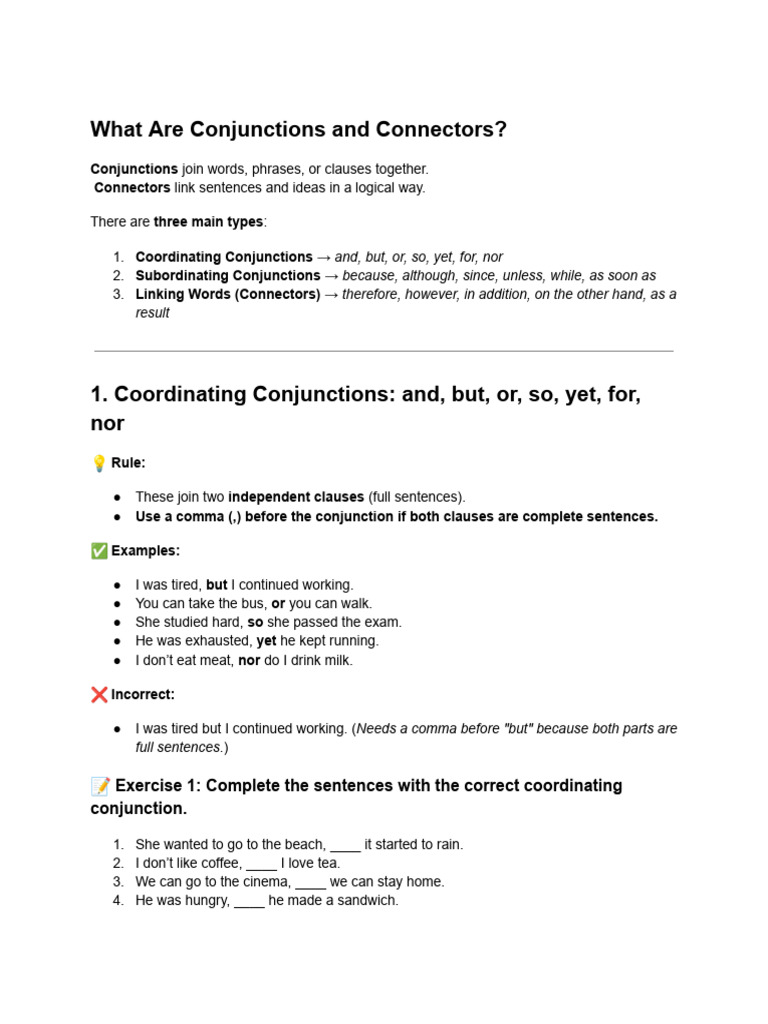 Understanding Conjunctions and Connectors | PDF | Linguistics | Syntax